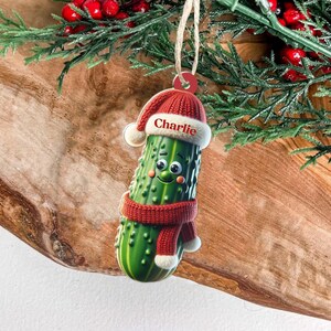Pickle With Santa Hat 2D Ornament, Pickles Lover Christmas Ornament ...