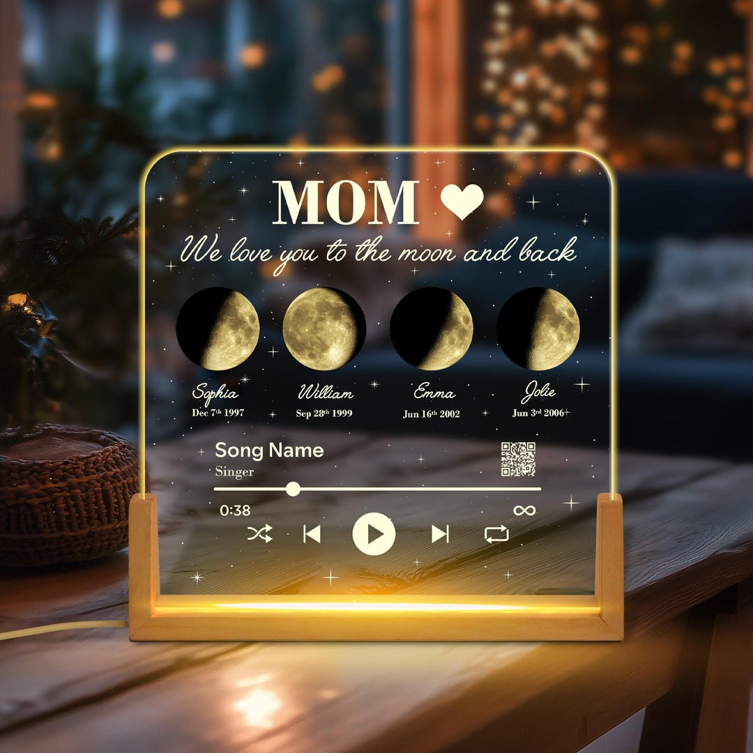 Personalized Moons Phase by Date With Song LED Night Light With Kids ...