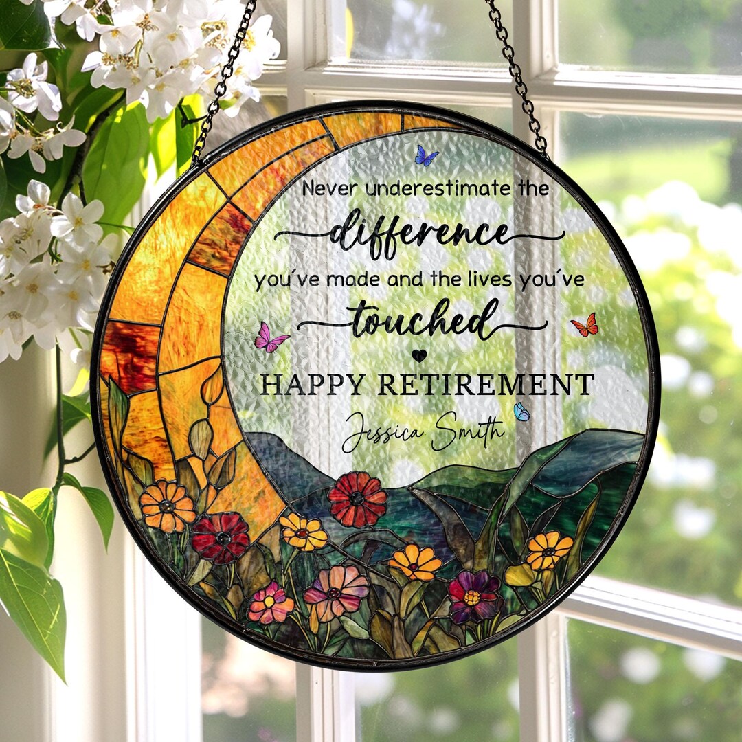 Stained Glass Retirement Suncatcher Personalized Floral Retirement ...