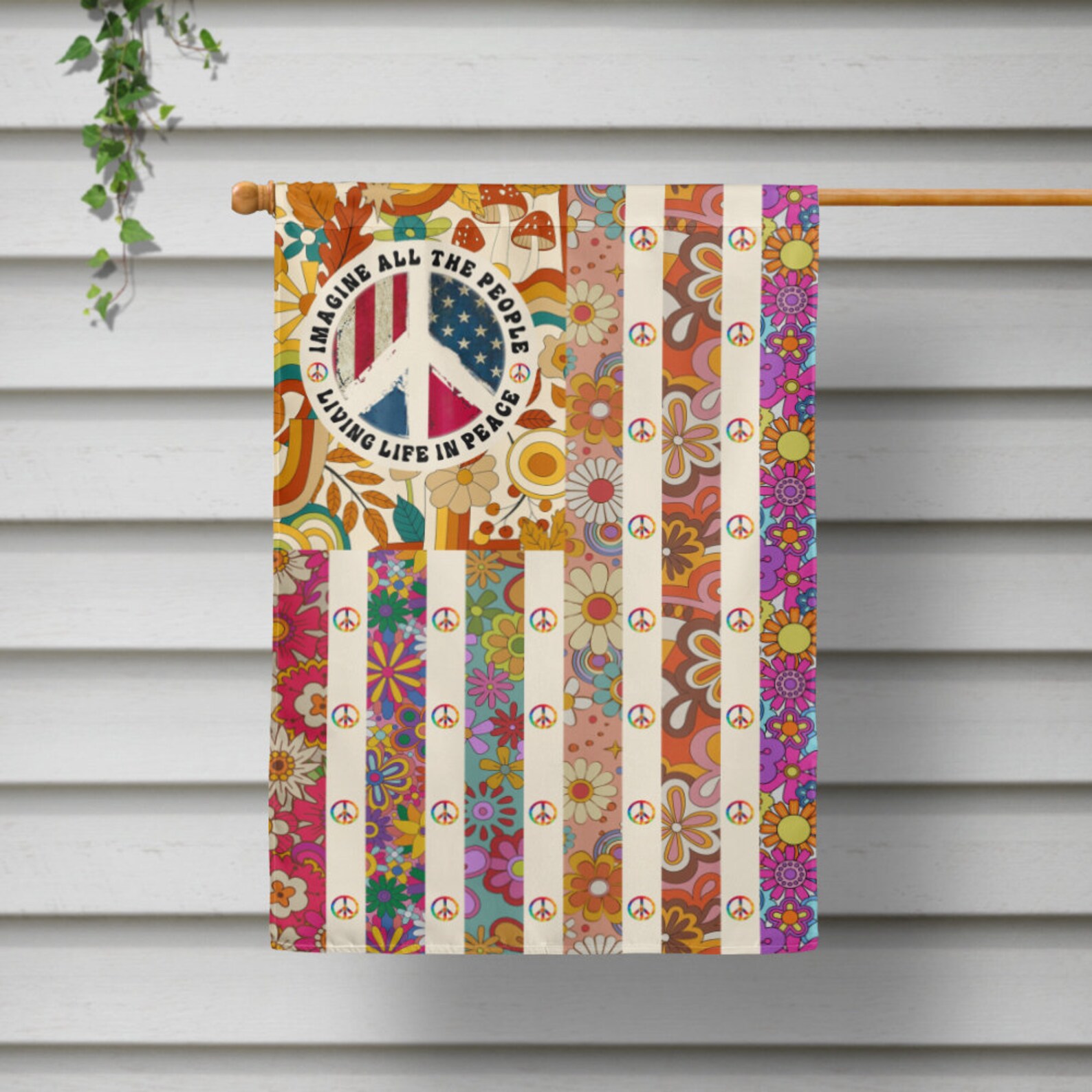 Hippie Flag Peace Sign House Flag Imagine All the People - Etsy