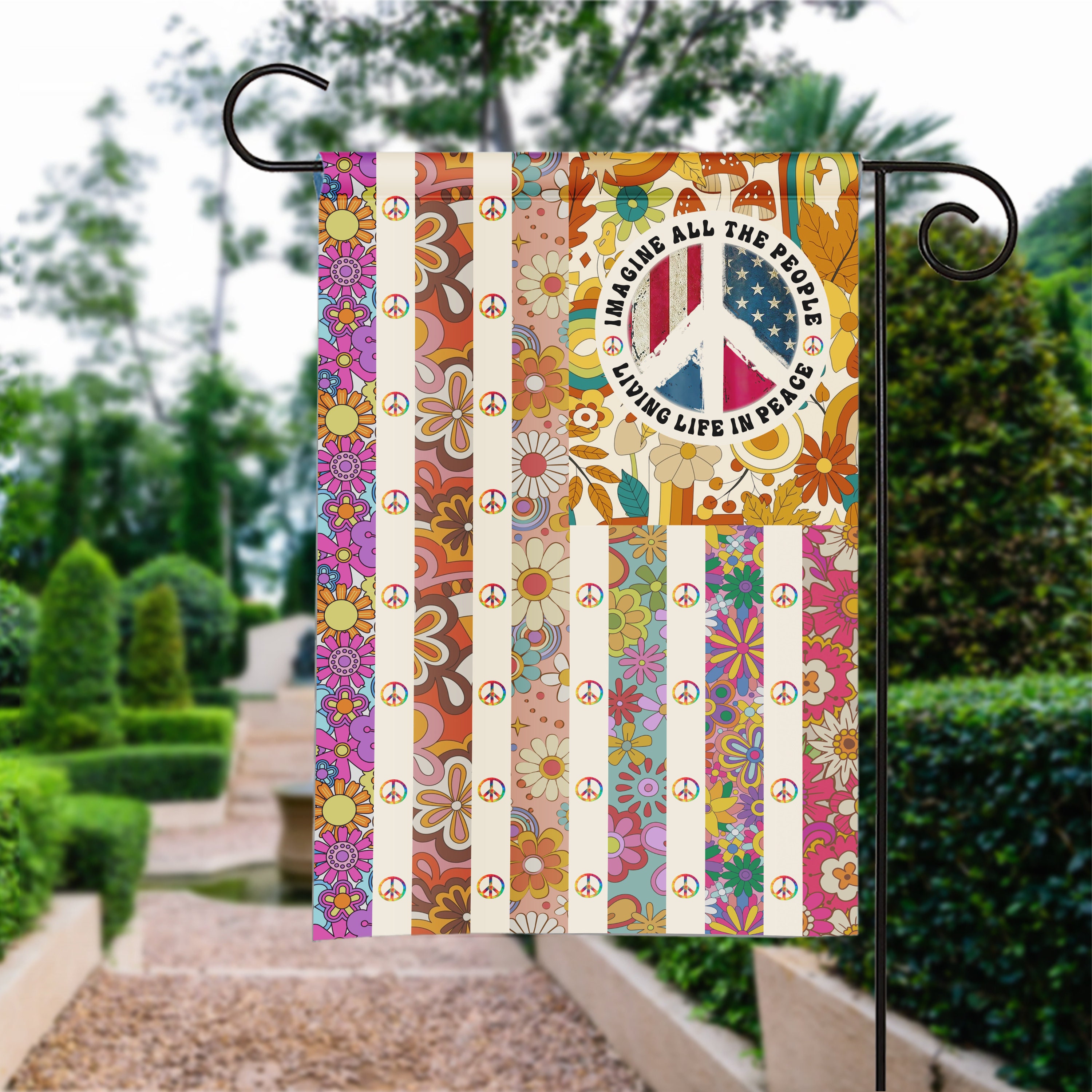 Hippie Flag Peace Sign House Flag Imagine All the People - Etsy