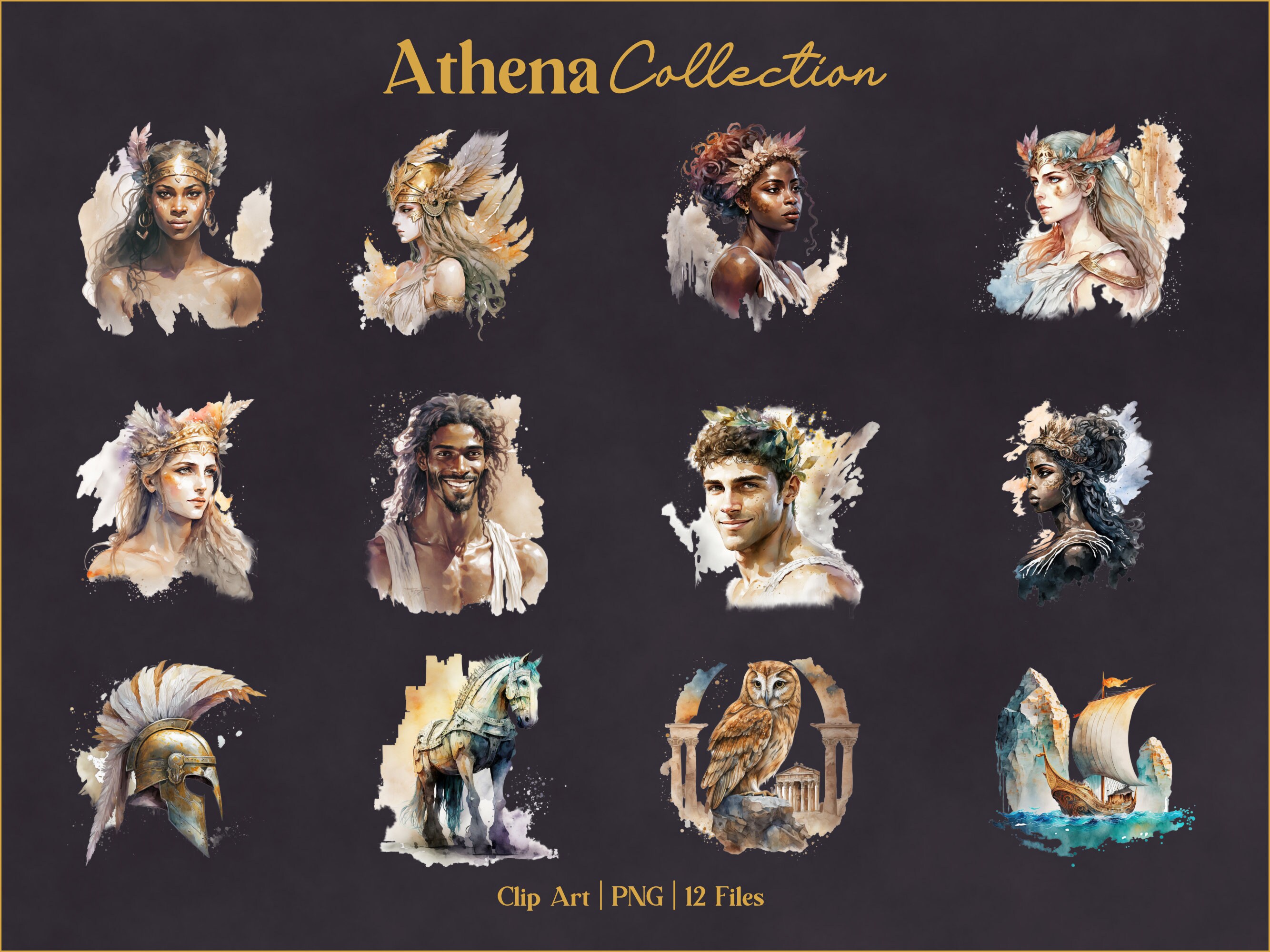 12 Pc Athena Clipart Collection, Commercial Use, Greeks Goddess ...