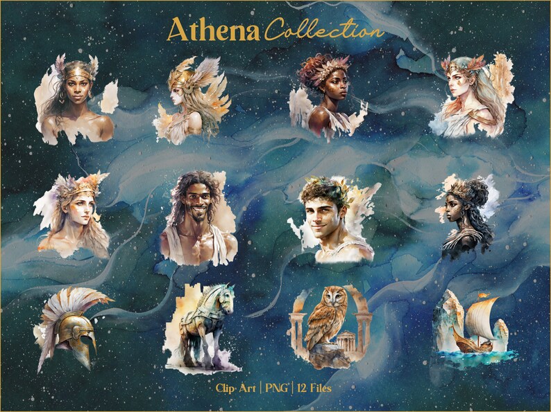 12 Pc Athena Clipart Collection, Commercial Use, Greeks Goddess ...