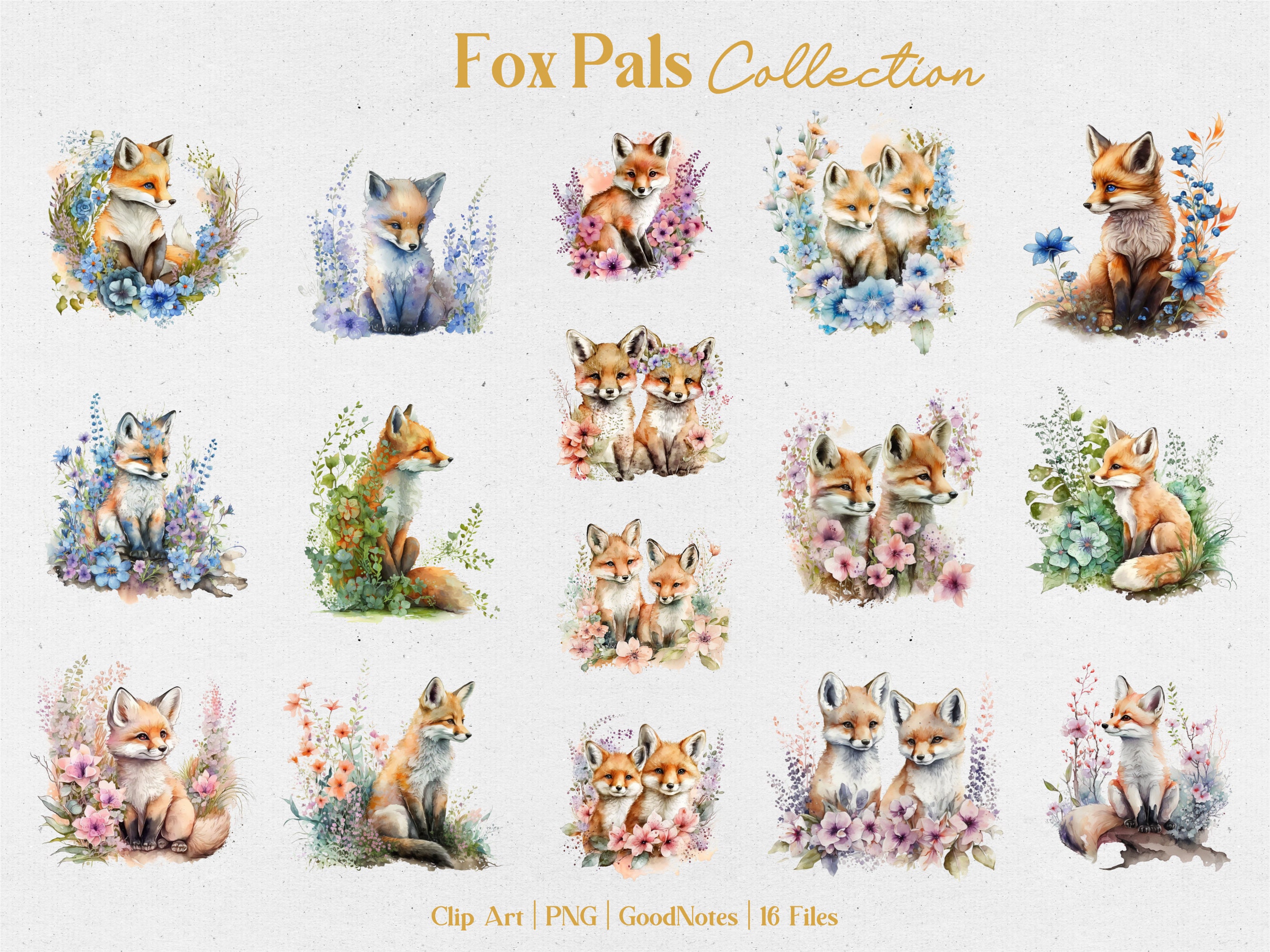 16 Pc Fox Pals Clipart Collection, Commercial Use, Goodnotes, Bonus ...