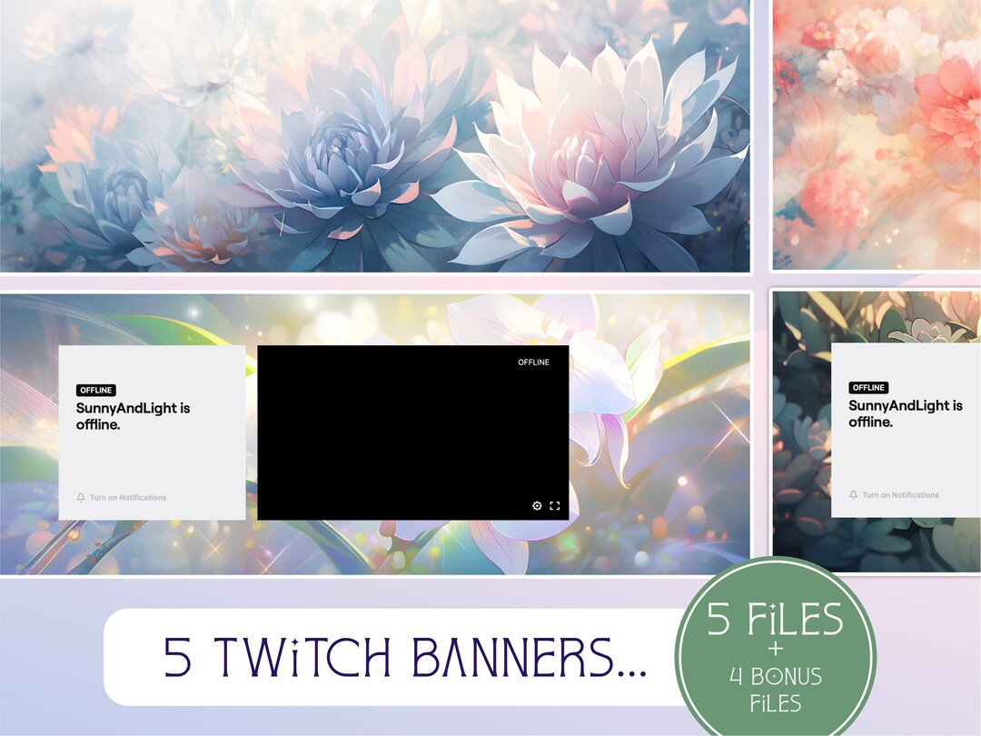 Hazy Flowers Twitch Banner Collection, 5 Banners, 4 Bonus Wallpapers ...