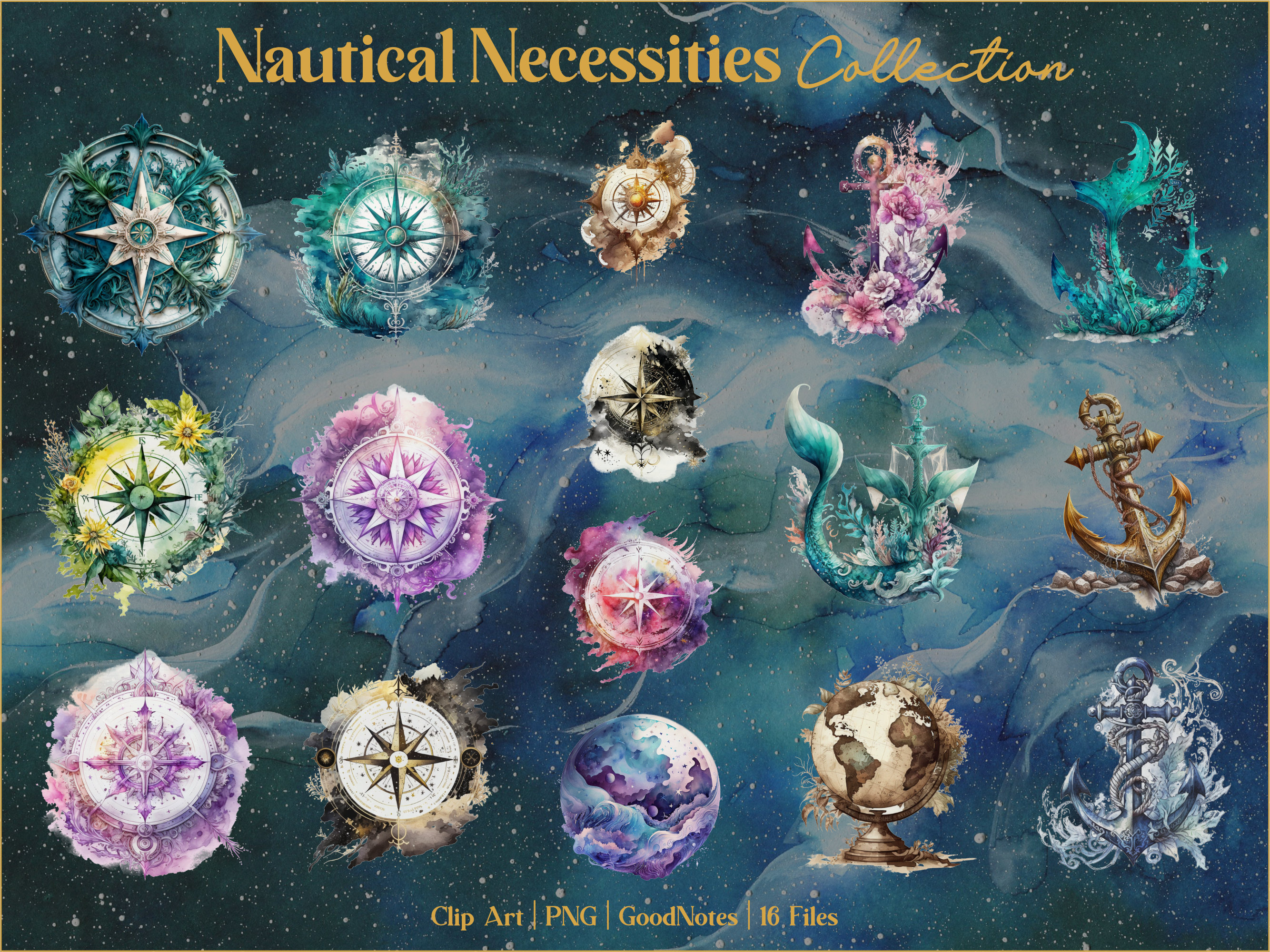 16 Pc Nautical Necessities Clipart Collection, Commercial, Goodnotes ...