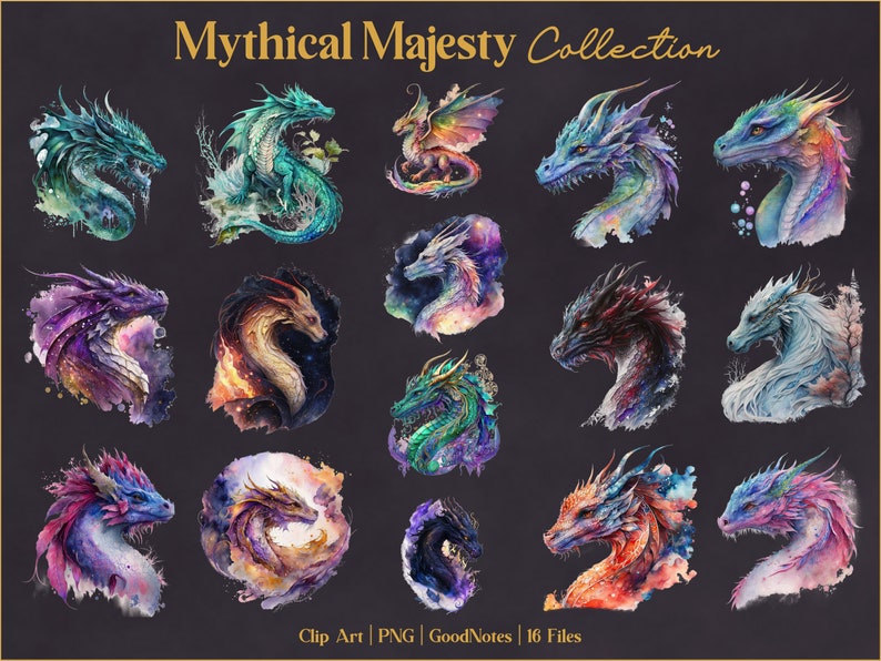 16 Pc Mythical Majesty Clipart Collection, Commercial Use, Goodnotes ...