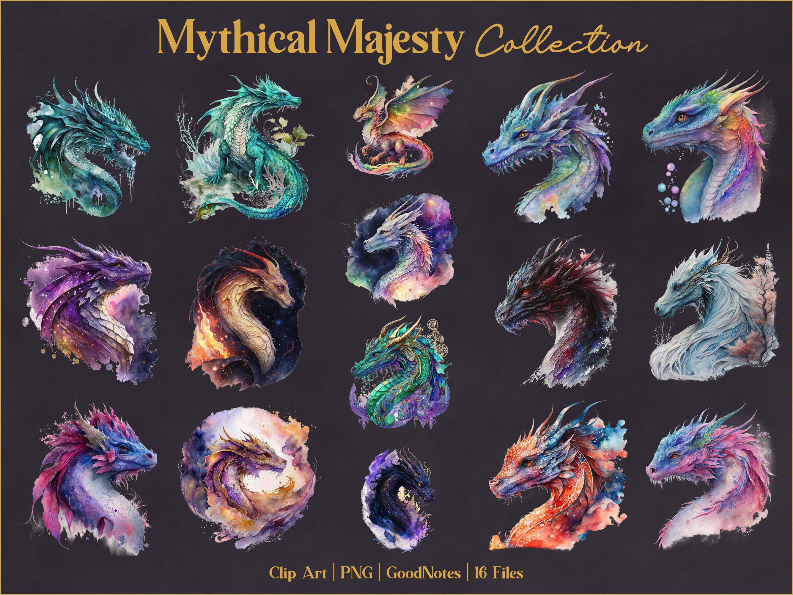 16 Pc Mythical Majesty Clipart Collection, Commercial Use, Goodnotes ...