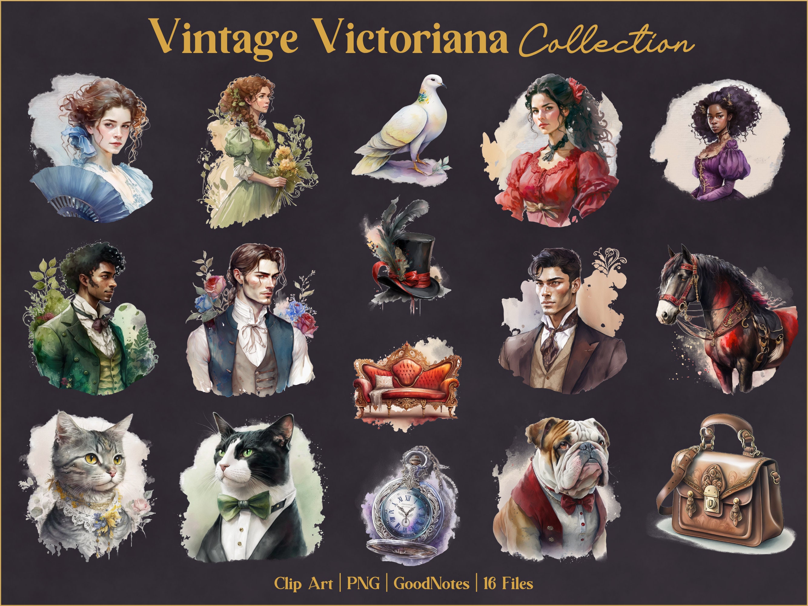16 Pc Vintage Victoriana Clipart Collection, Commercial Use, Goodnotes ...