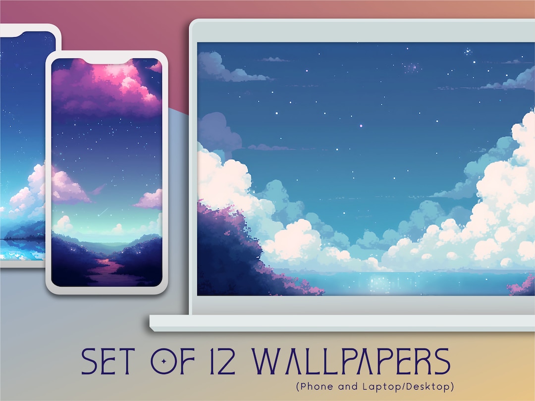Pixel Sky Wallpaper Collection, 12 Digital Backgrounds, Commercial Use ...