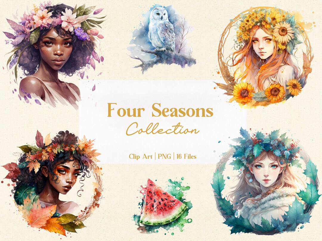 16 Pc Four Seasons Clip Art Collection, Commercial Use, Digital Sticker ...