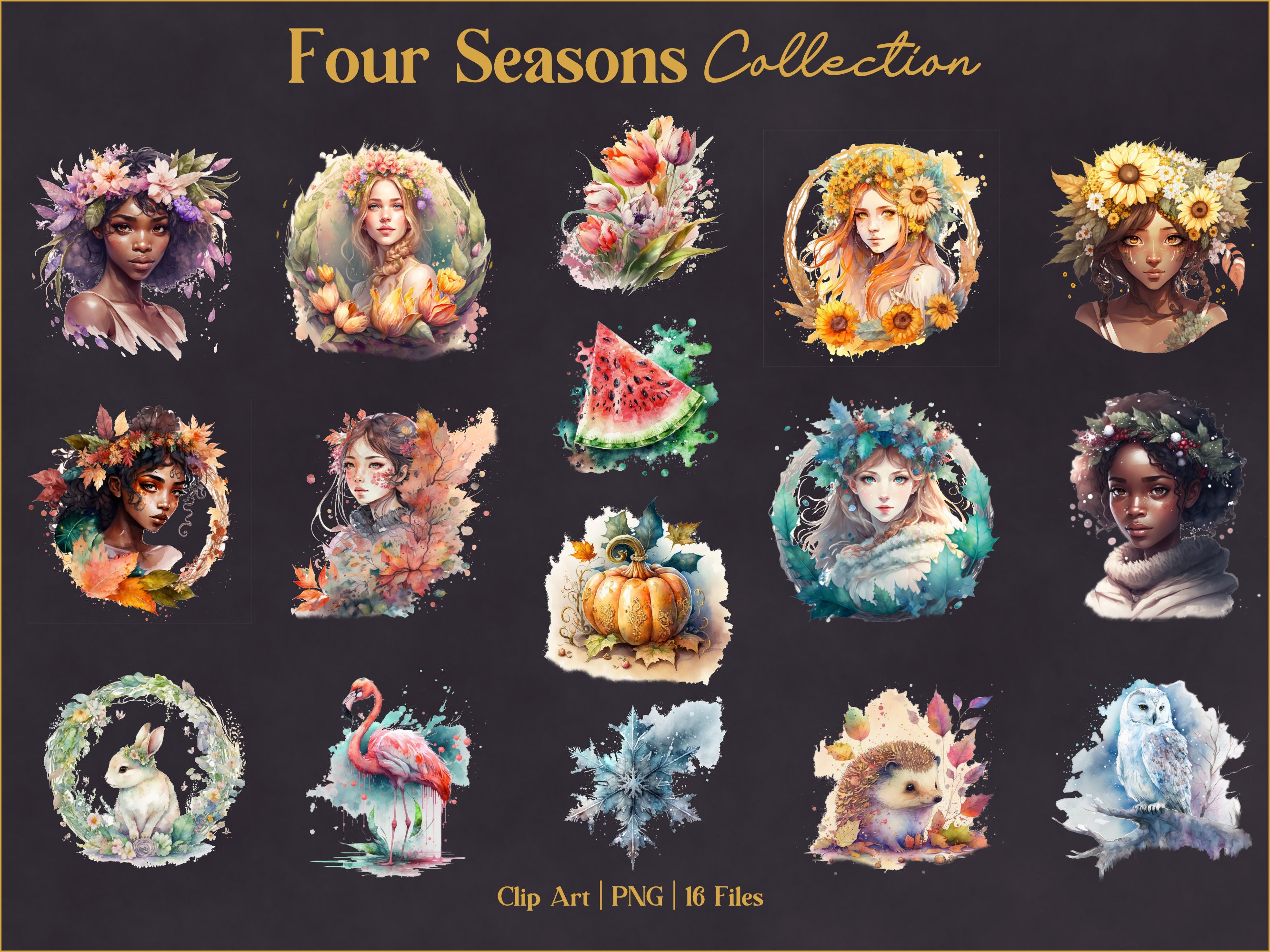 16 Pc Four Seasons Clip Art Collection, Commercial Use, Digital Sticker ...
