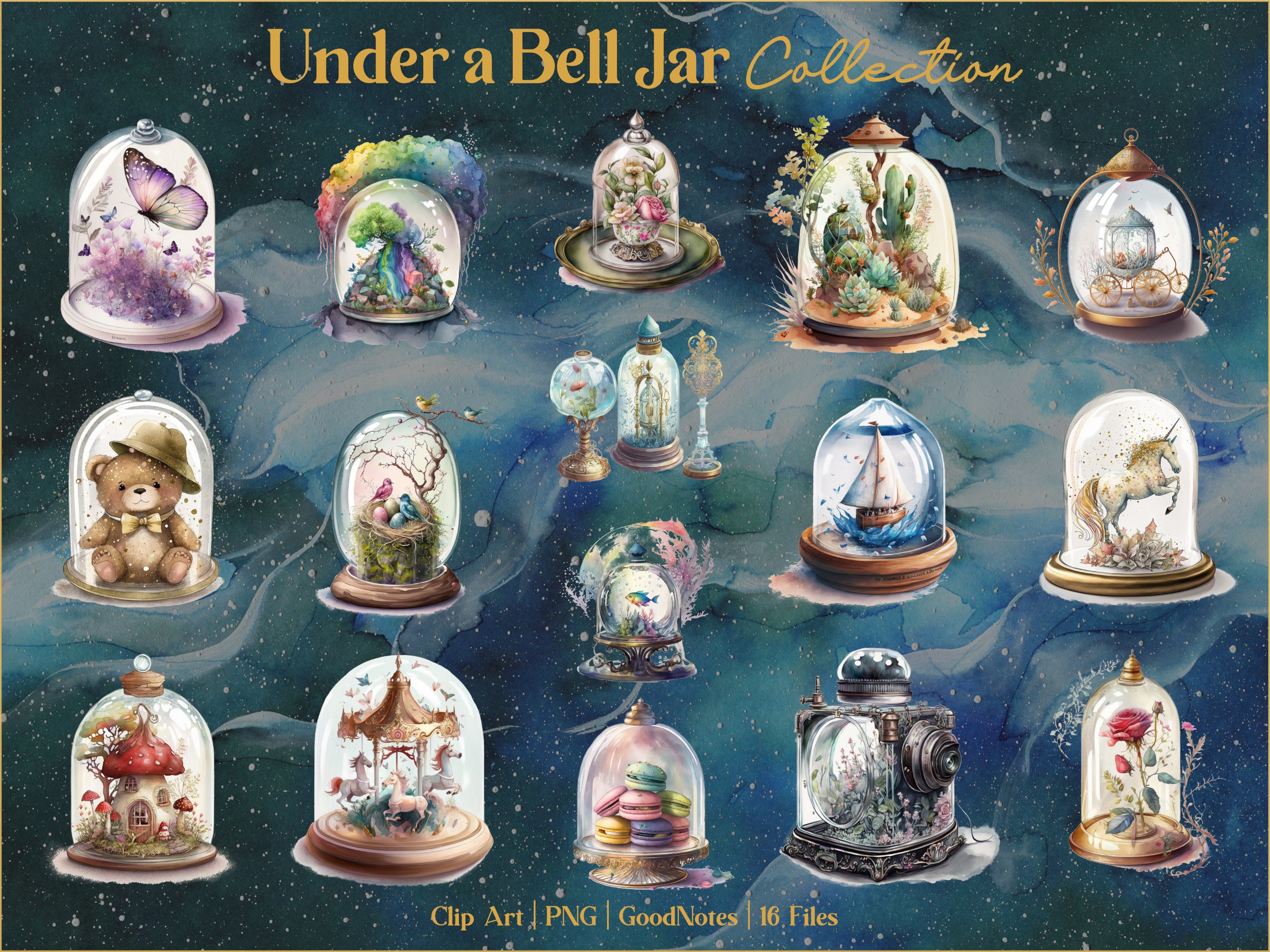 16 Pc Under a Bell Jar Clipart Collection, Commercial Use, Goodnotes ...
