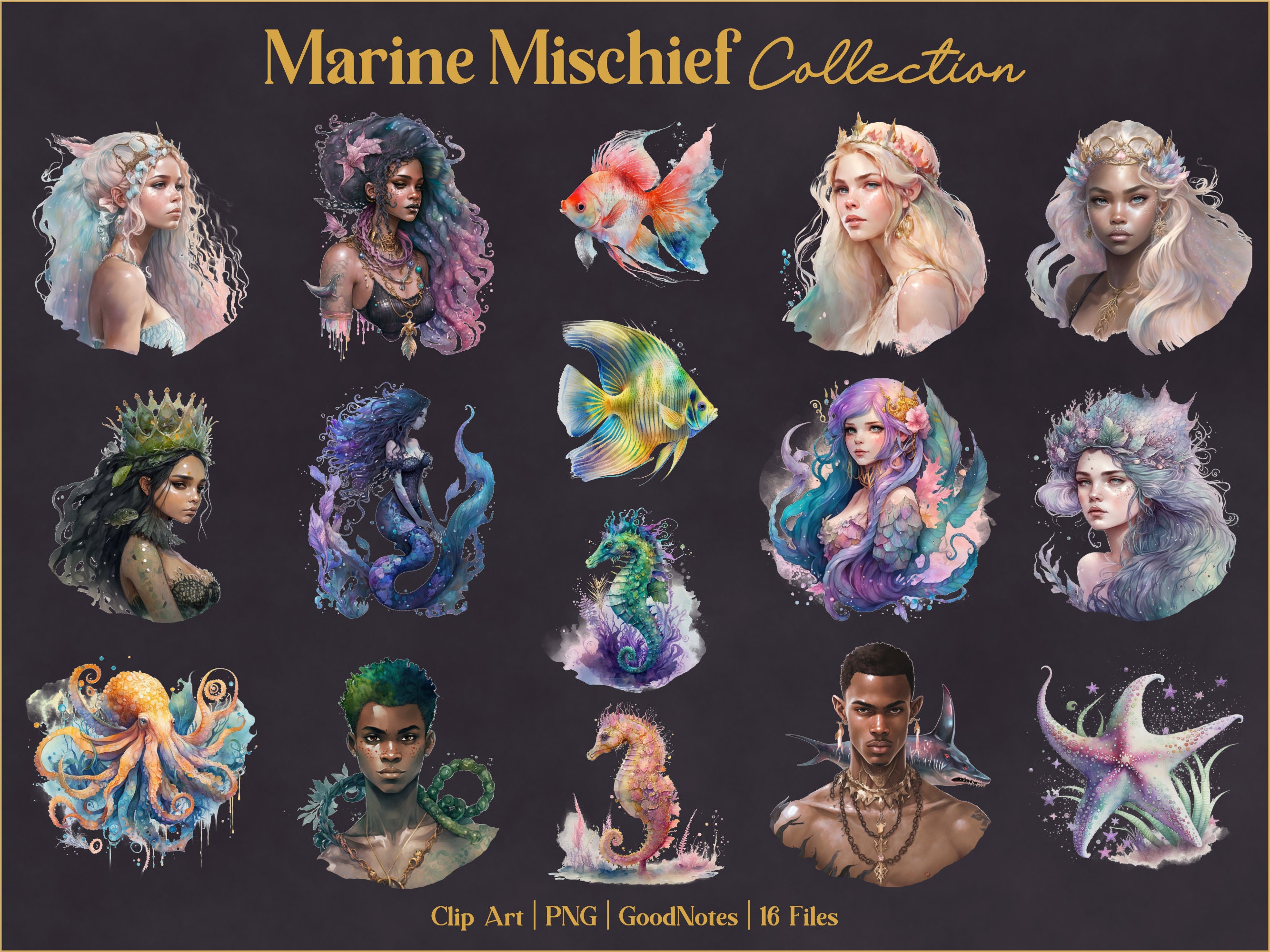 16 Pc Marine Mischief Clipart Collection, Commercial Use, Goodnotes ...