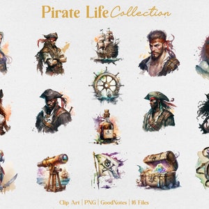 16 Pc Pirate Life Clipart Collection, Commercial Use, Goodnotes, Bonus ...