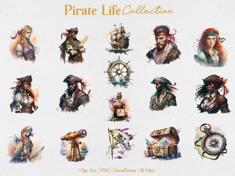 16 Pc Pirate Life Clipart Collection, Commercial Use, Goodnotes, Bonus ...
