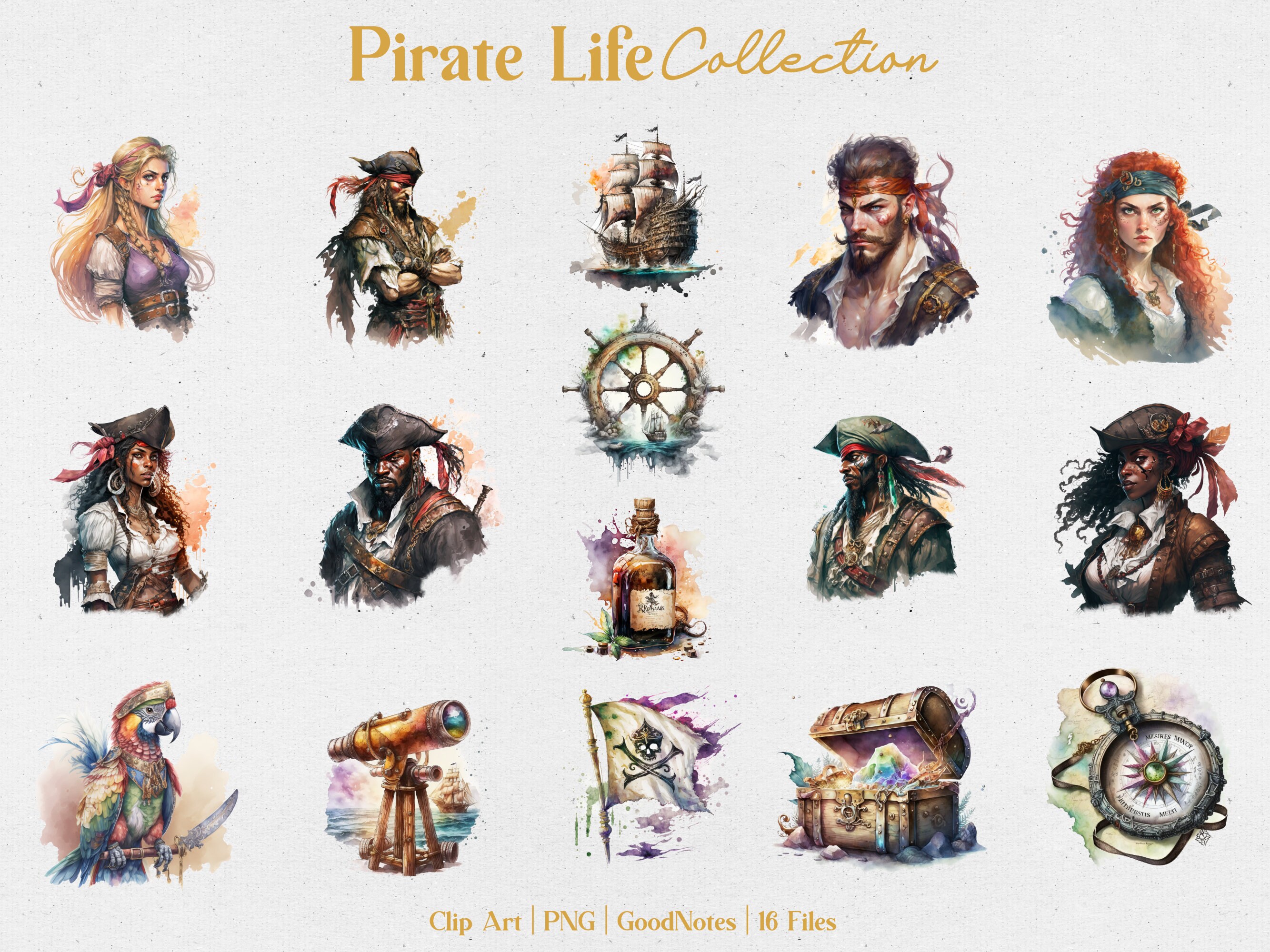 16 Pc Pirate Life Clipart Collection, Commercial Use, Goodnotes, Bonus ...