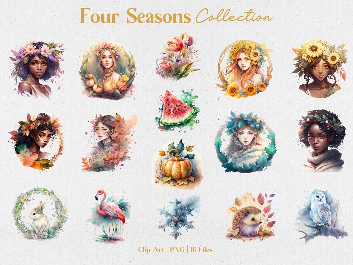 16 Pc Four Seasons Clip Art Collection, Commercial Use, Digital ...