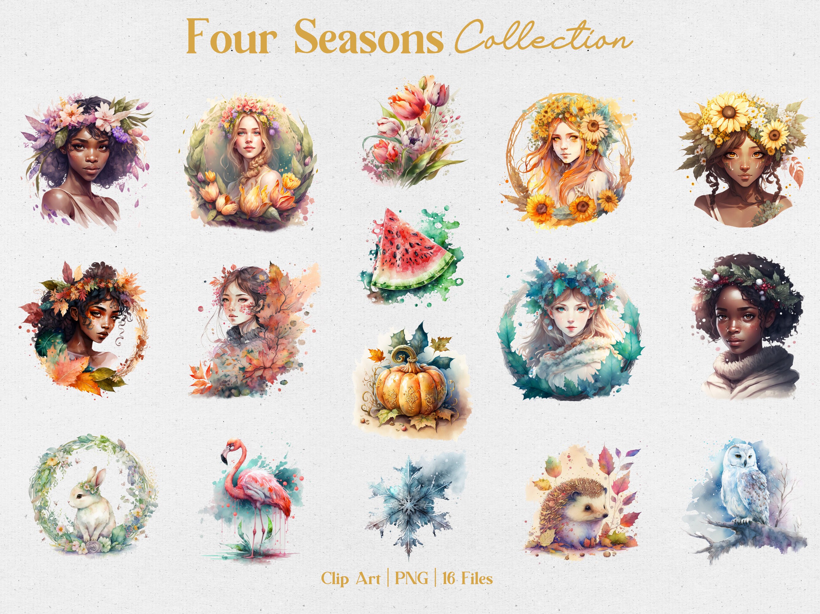 16 Pc Four Seasons Clip Art Collection, Commercial Use, Digital Sticker ...