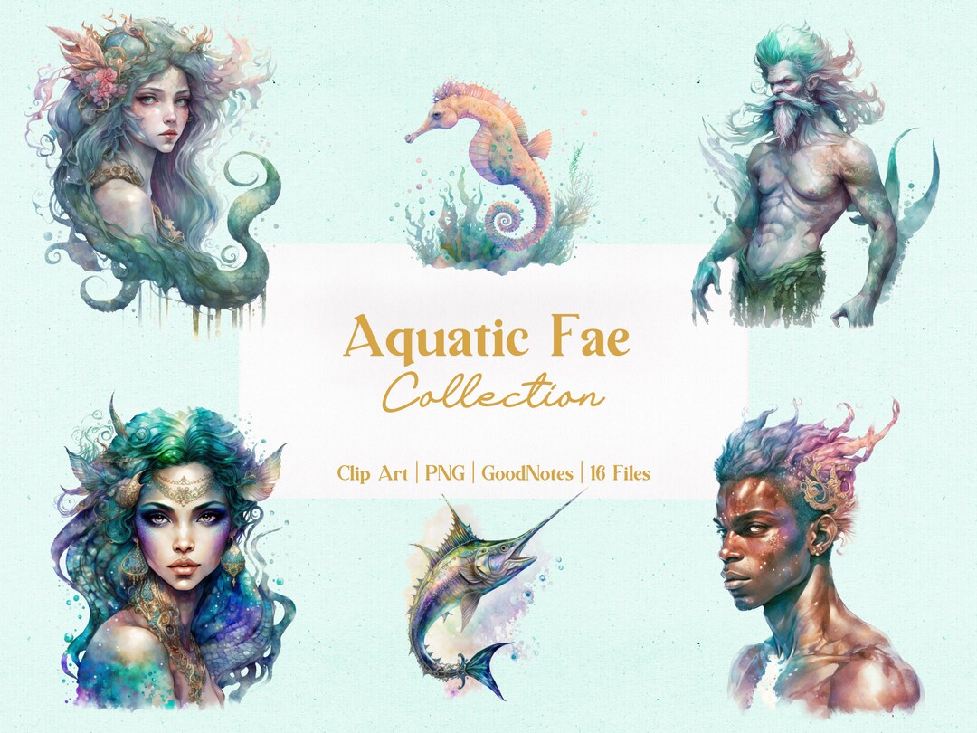 16 Pc Aquatic Fae Clip Art Collection, Commercial Use, Goodnotes ...