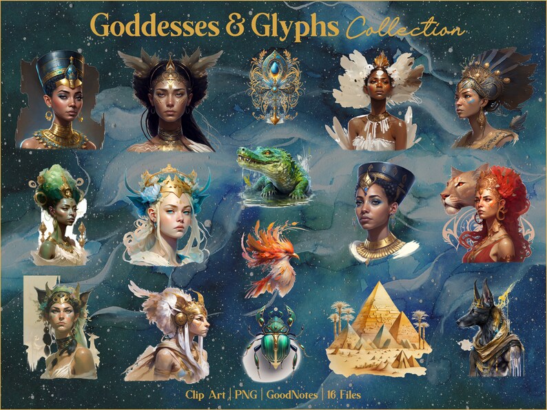 16 Pc Gods & Glyphs Clipart Collection, Commercial Use, Goodnotes ...