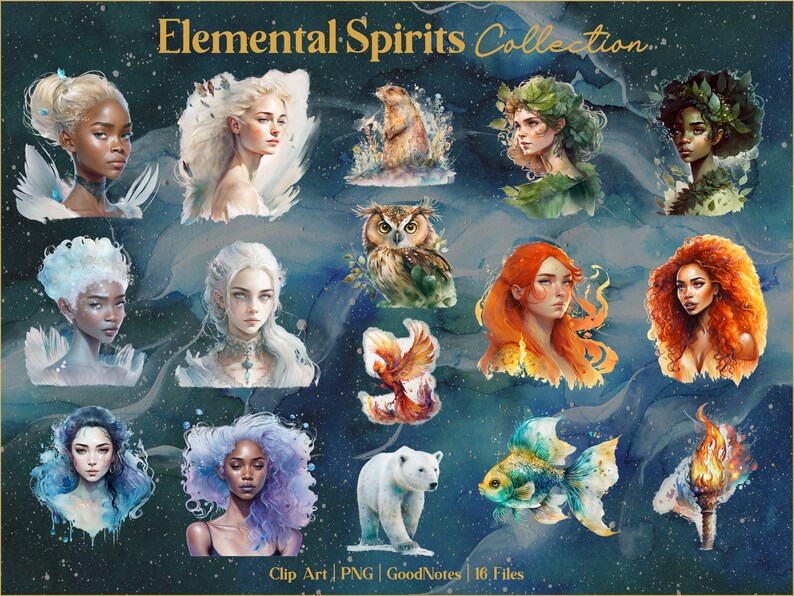 16 Pc Elemental Spirits Clipart Collection, Commercial Use, Goodnotes ...