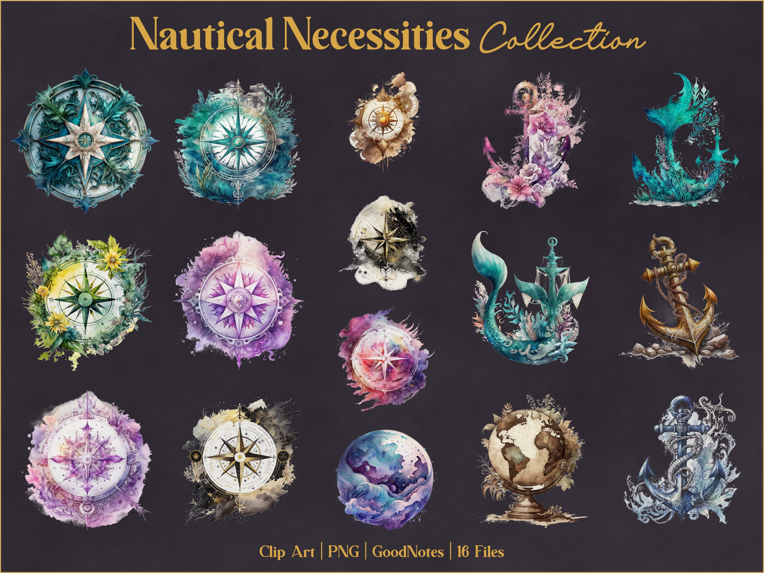 16 Pc Nautical Necessities Clipart Collection, Commercial, Goodnotes ...