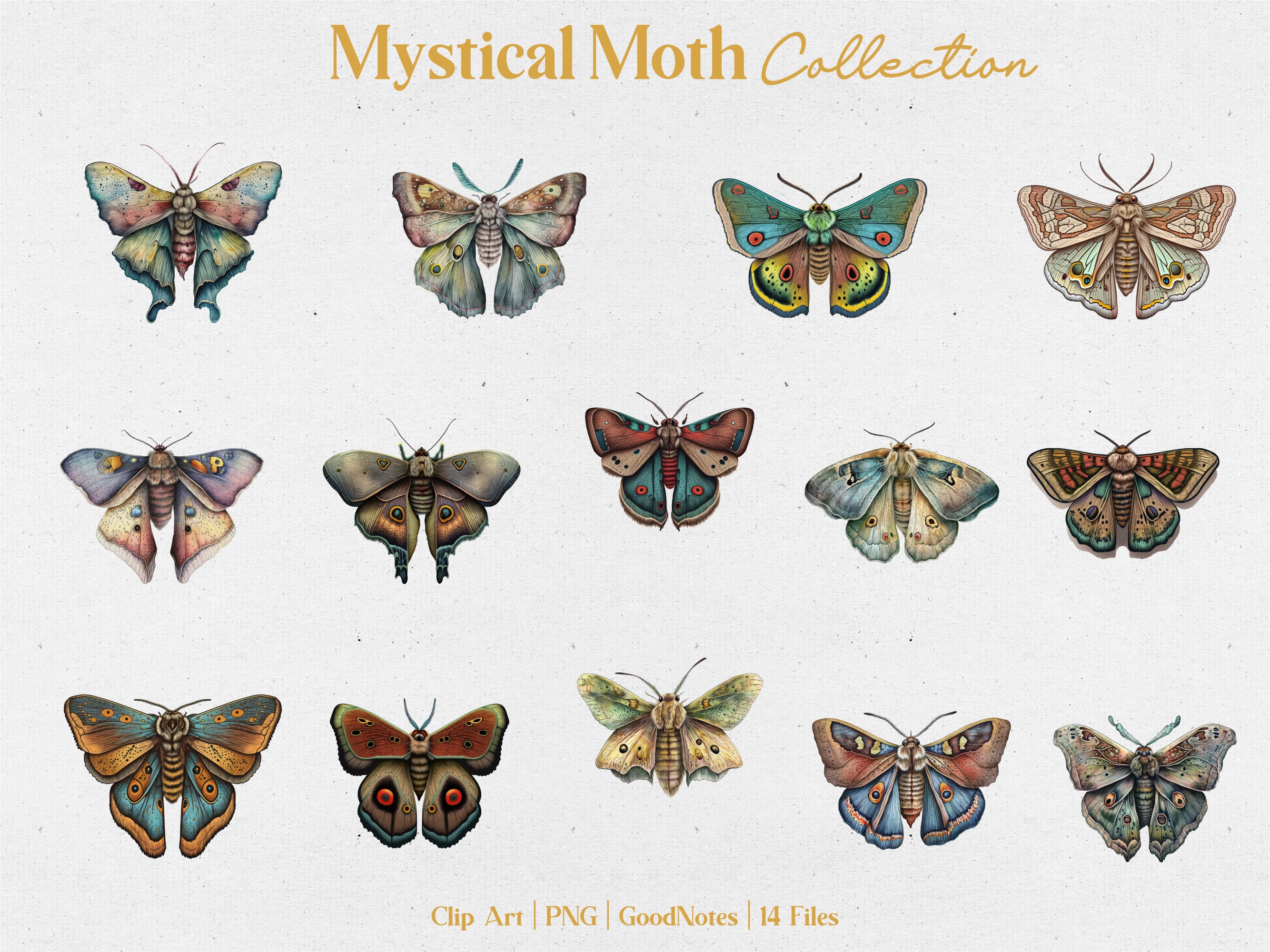 14 Pc Mystical Moth Clipart Collection, Commercial Use, Goodnotes ...