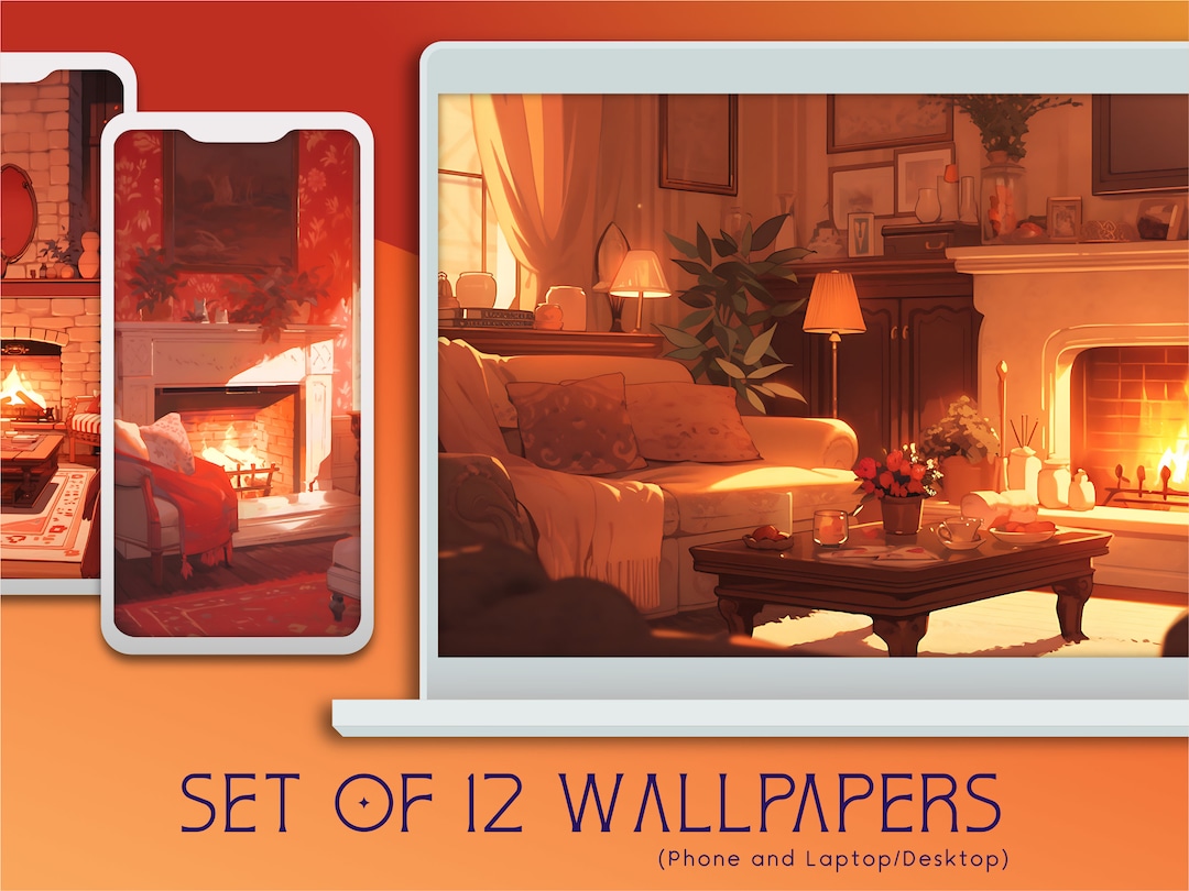 Cozy Room Wallpaper Collection, 12 Digital Backgrounds, Commercial Use ...