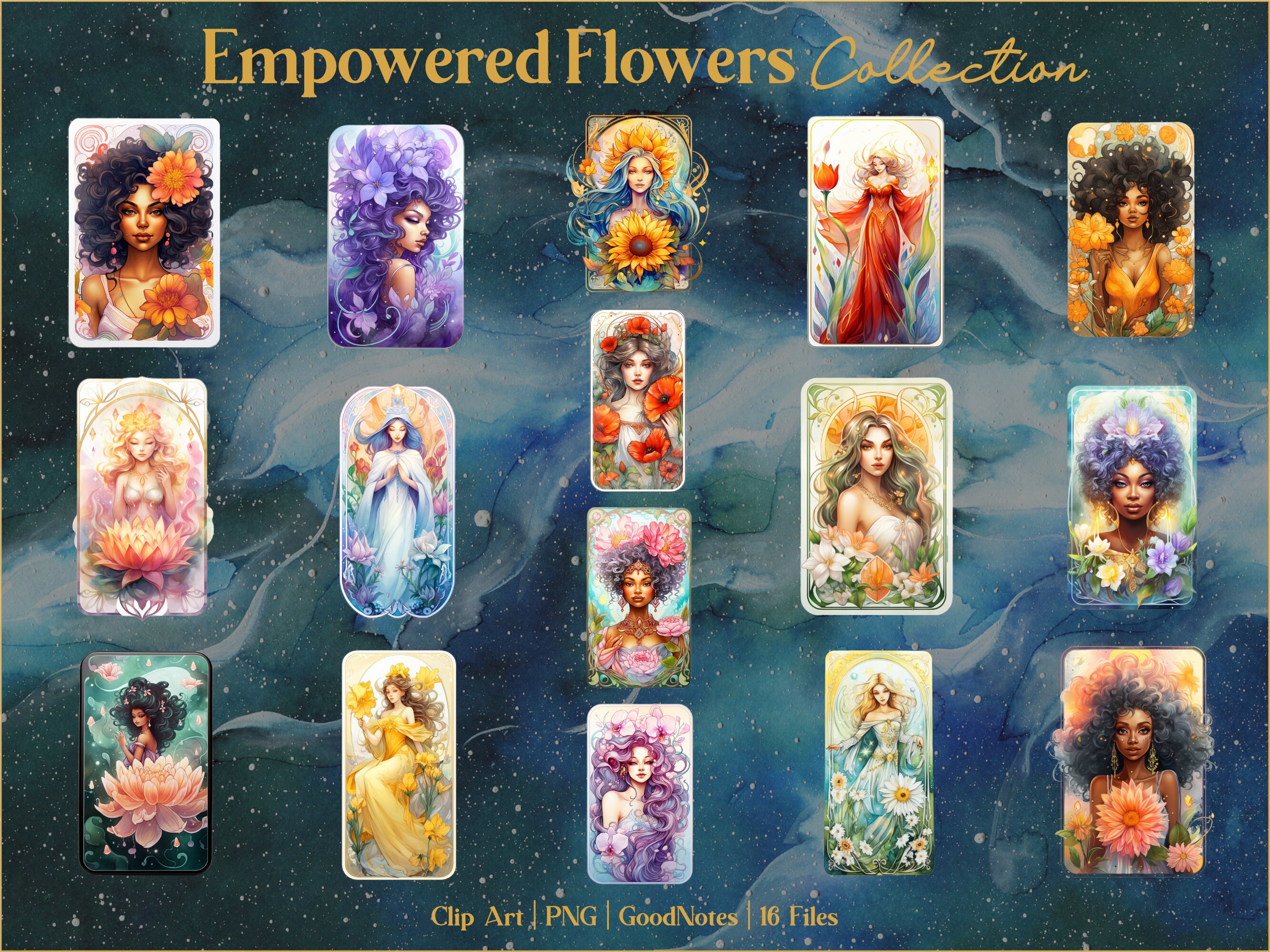 16 Pc Empowered Flowers Clipart Collection Commercial Use - Etsy