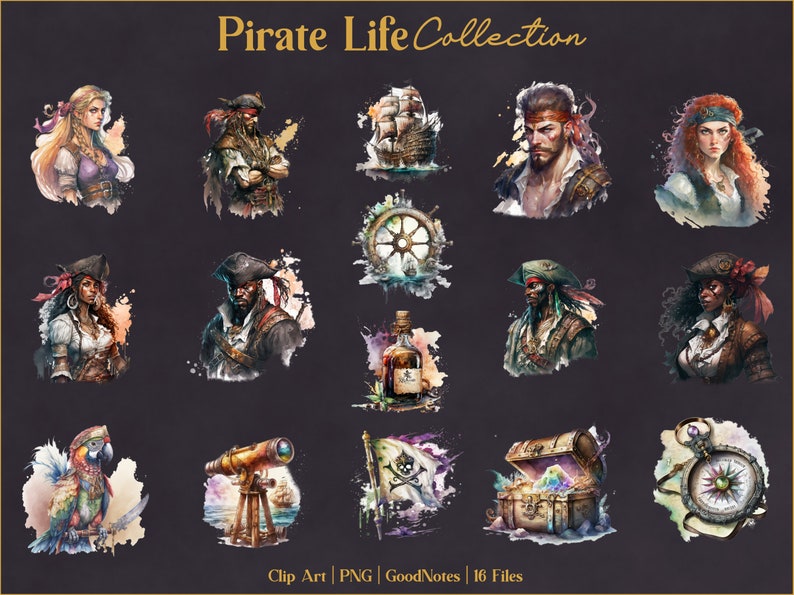 16 Pc Pirate Life Clipart Collection, Commercial Use, Goodnotes, Bonus ...