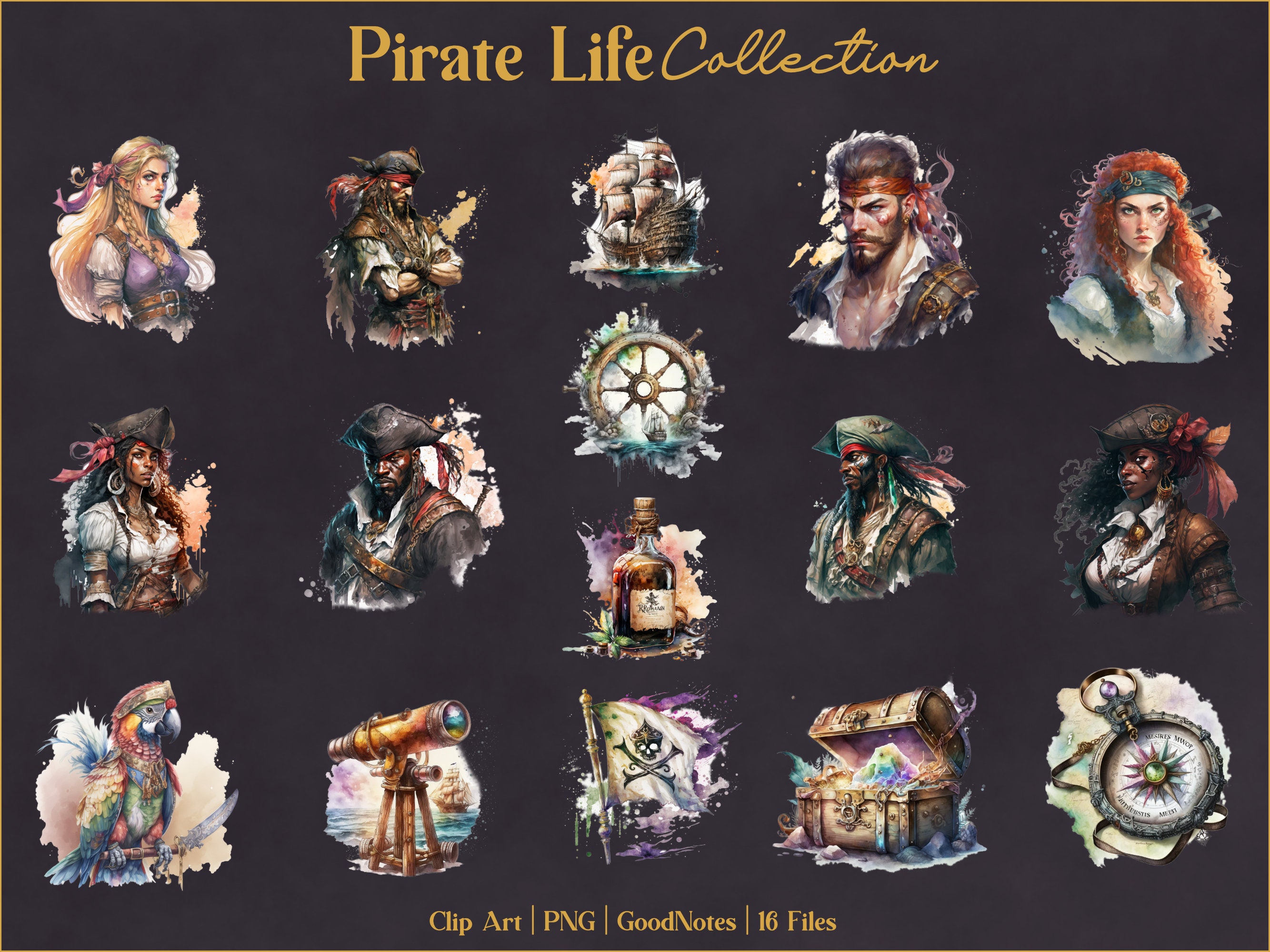 16 Pc Pirate Life Clipart Collection, Commercial Use, Goodnotes, Bonus ...