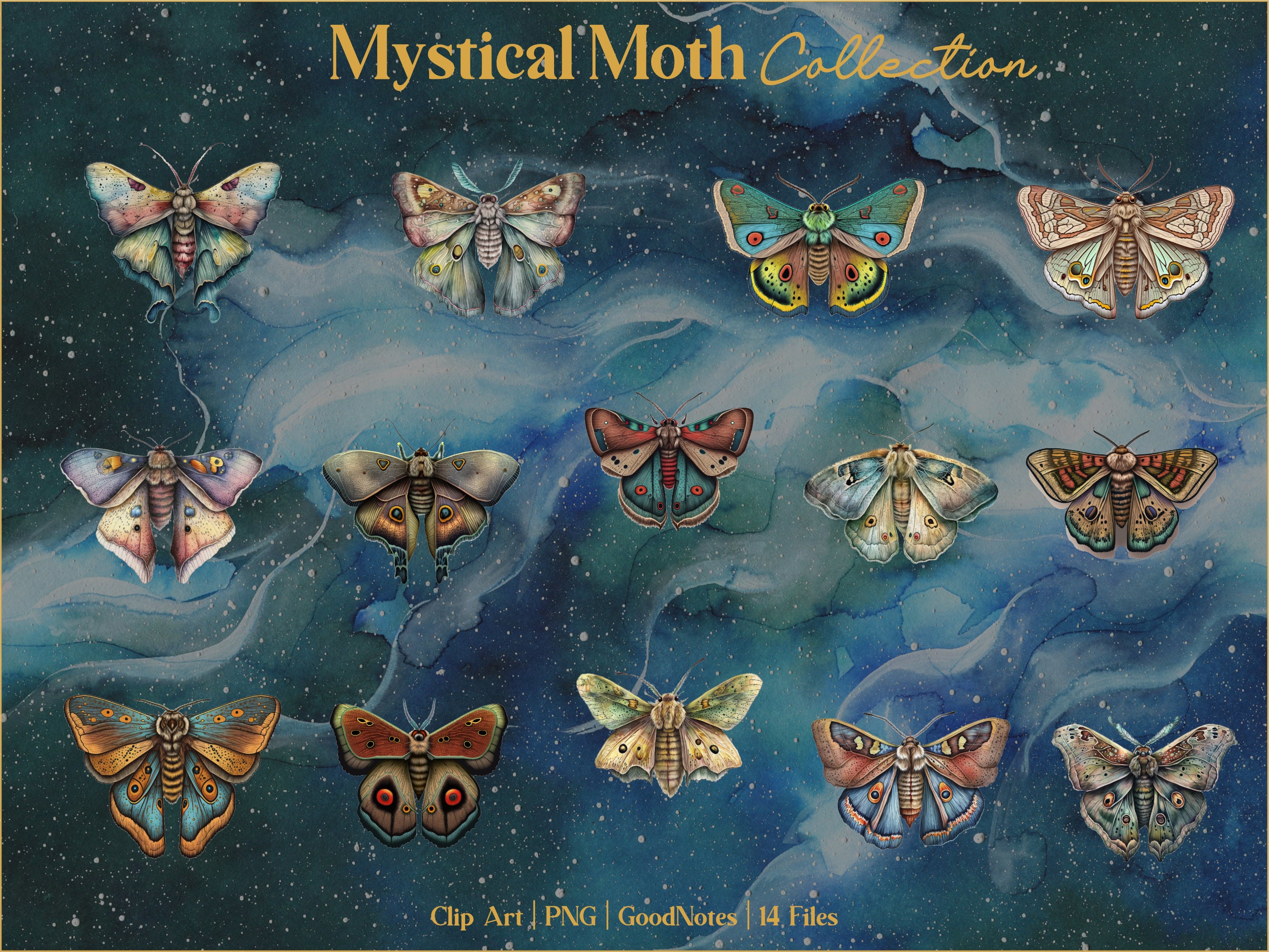 14 Pc Mystical Moth Clipart Collection, Commercial Use, Goodnotes ...