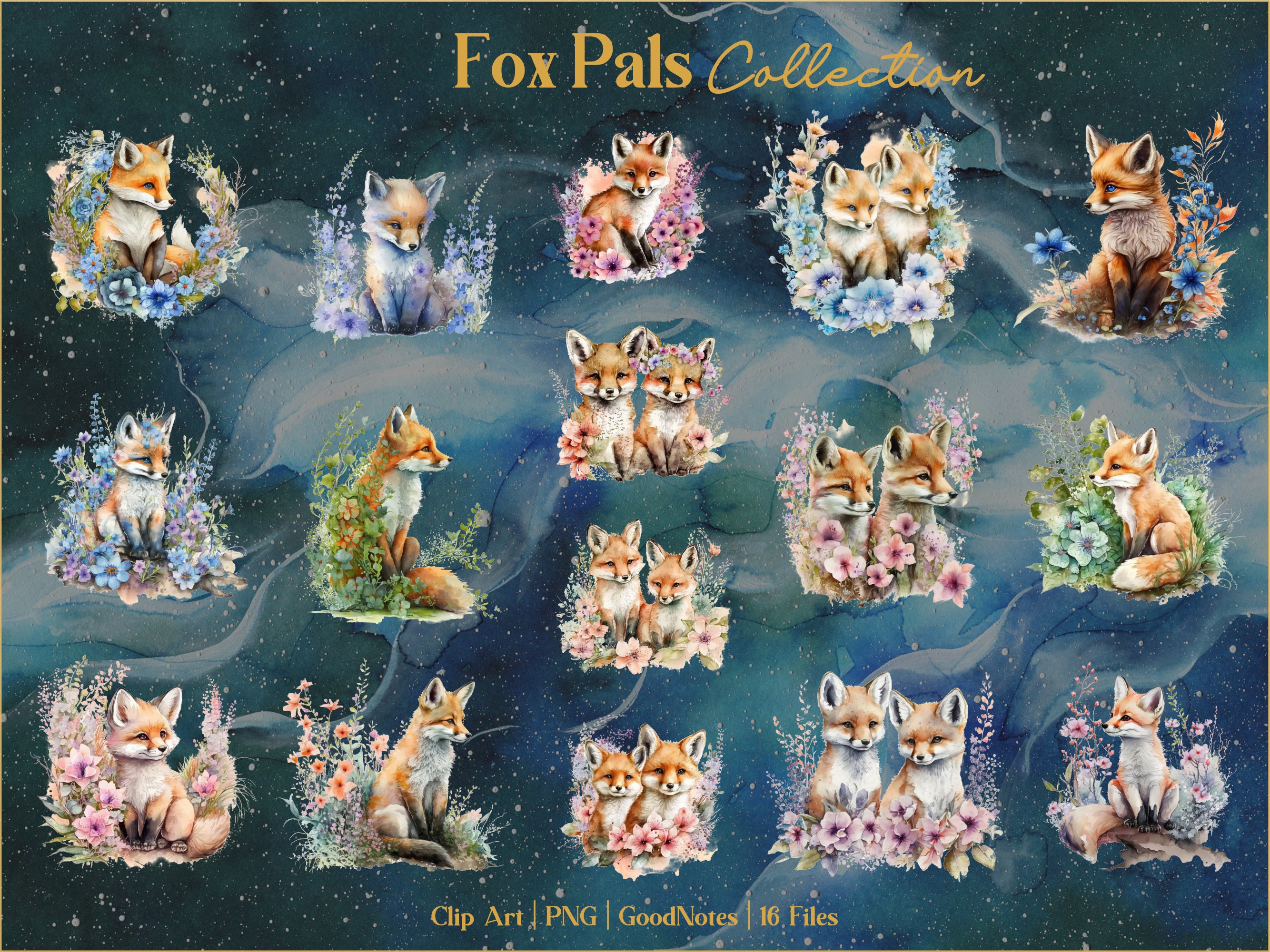 16 Pc Fox Pals Clipart Collection, Commercial Use, Goodnotes, Bonus ...