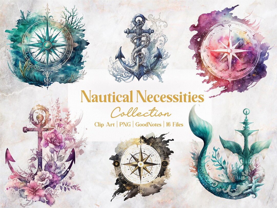 16 Pc Nautical Necessities Clipart Collection, Commercial, Goodnotes ...