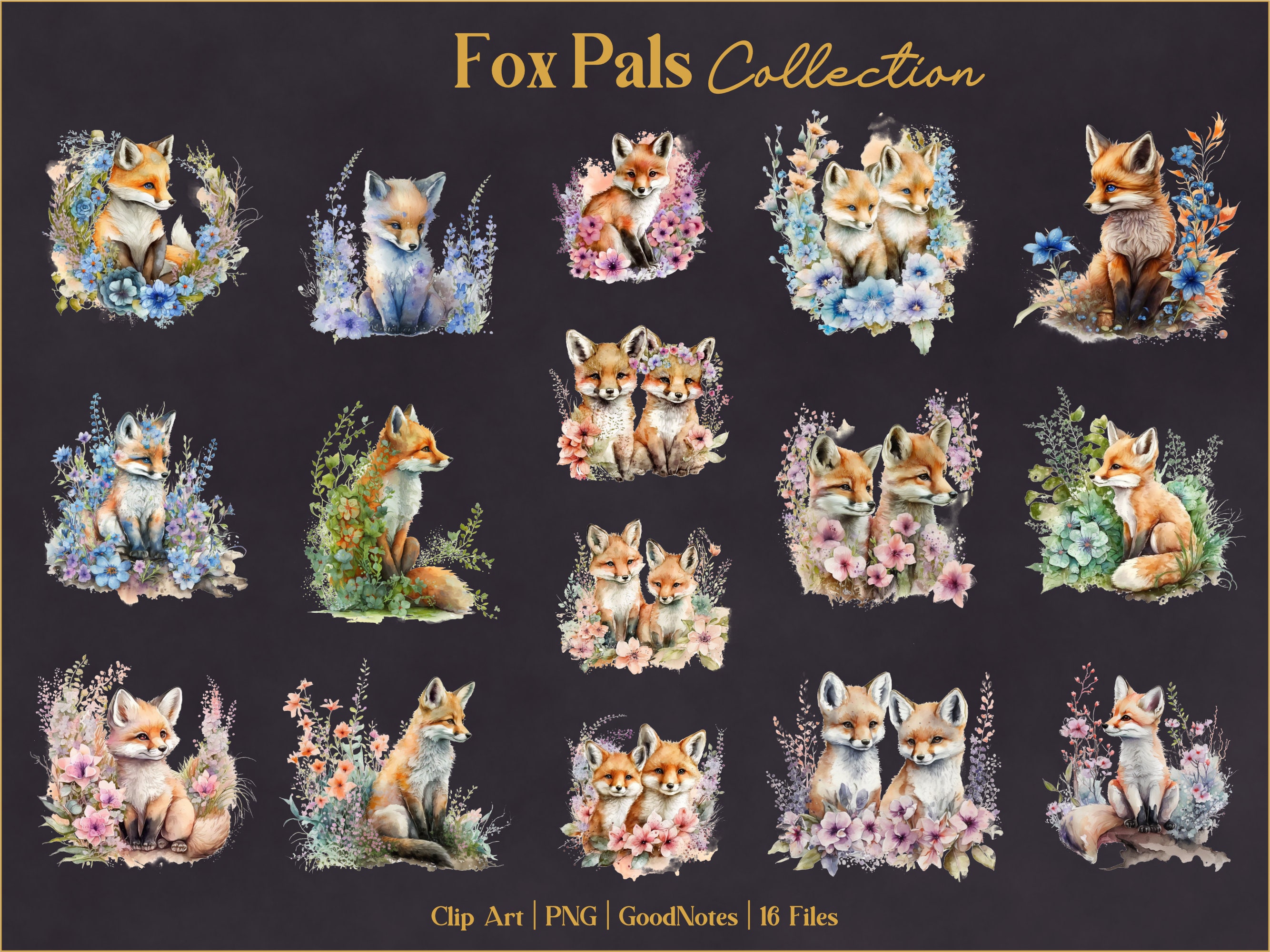 16 Pc Fox Pals Clipart Collection, Commercial Use, Goodnotes, Bonus ...