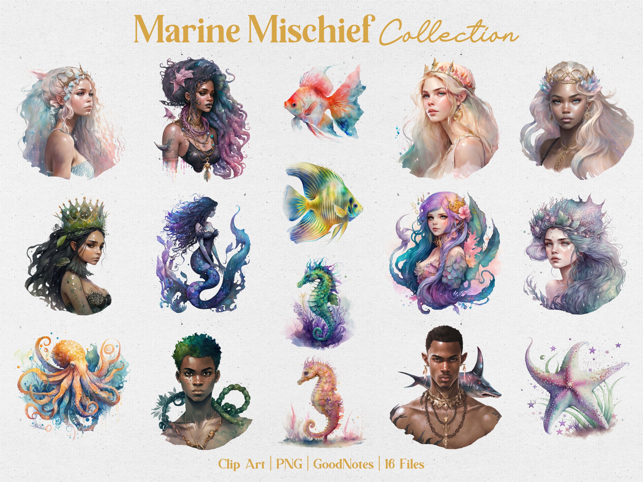 16 Pc Marine Mischief Clipart Collection, Commercial Use, Goodnotes ...