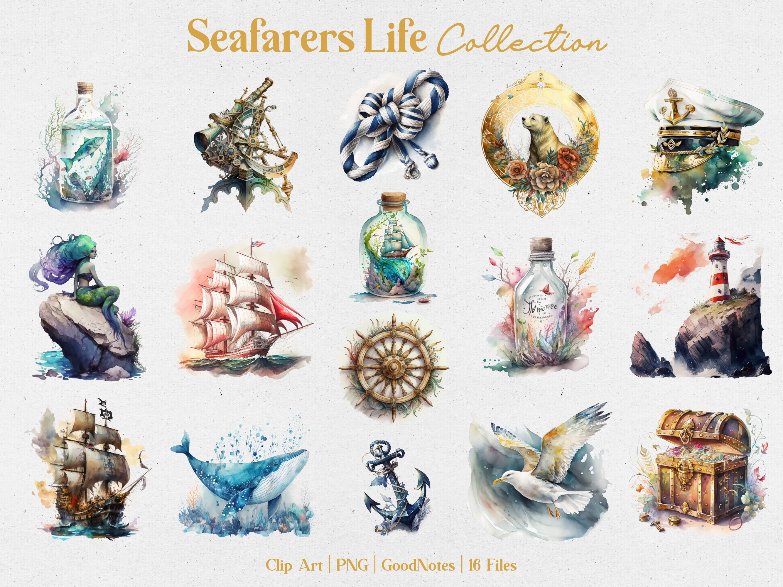 16 Pc Marine Mischief Clipart Collection, Commercial Use, Goodnotes ...