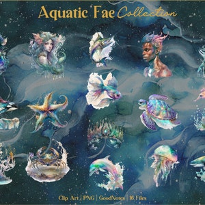 16 Pc Aquatic Fae Clip Art Collection, Commercial Use, Goodnotes ...