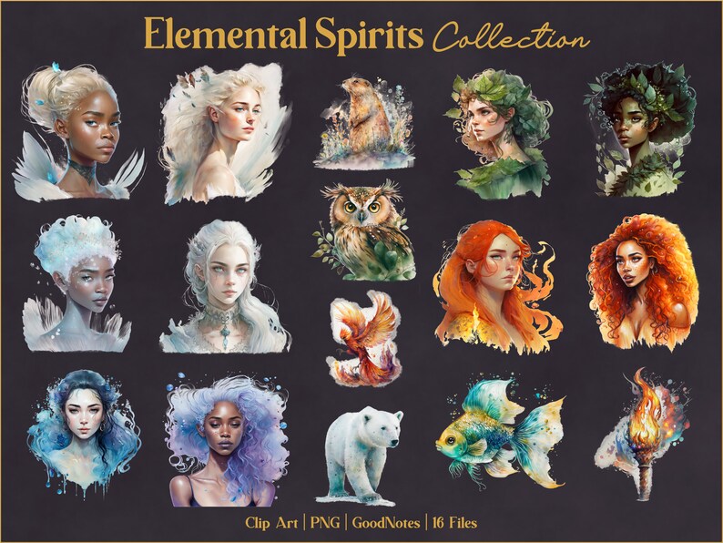 16 Pc Elemental Spirits Clipart Collection, Commercial Use, Goodnotes ...