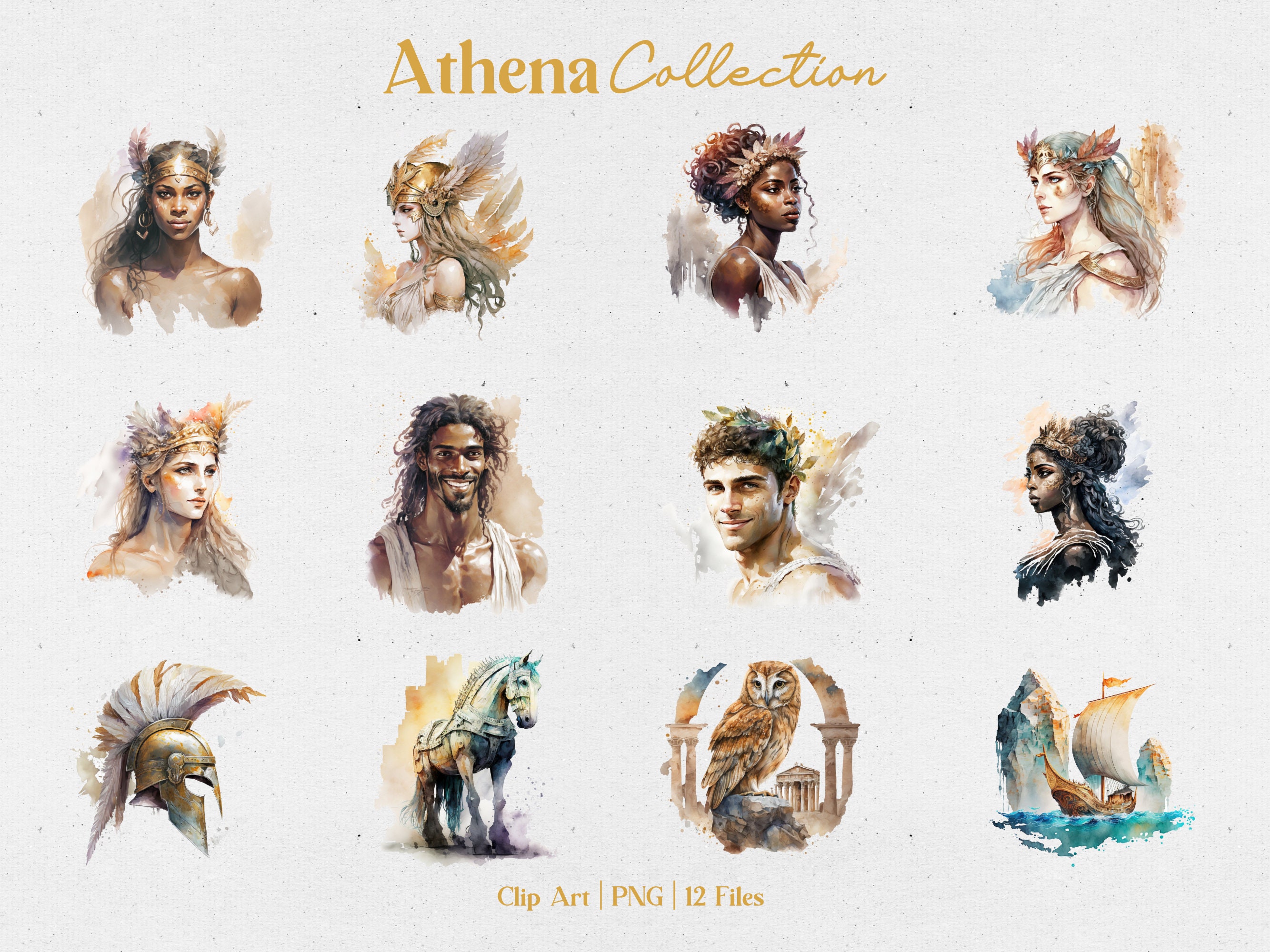 12 Pc Athena Clipart Collection, Commercial Use, Greeks Goddess ...