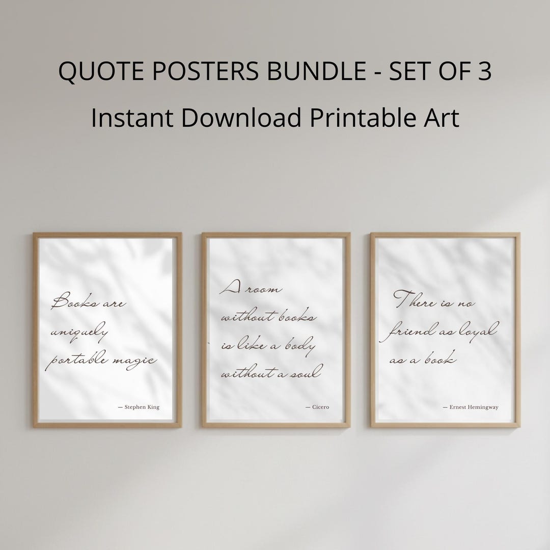 Book Quote Posters Set of 3, Literary Wall Art Printable, Bookworm ...
