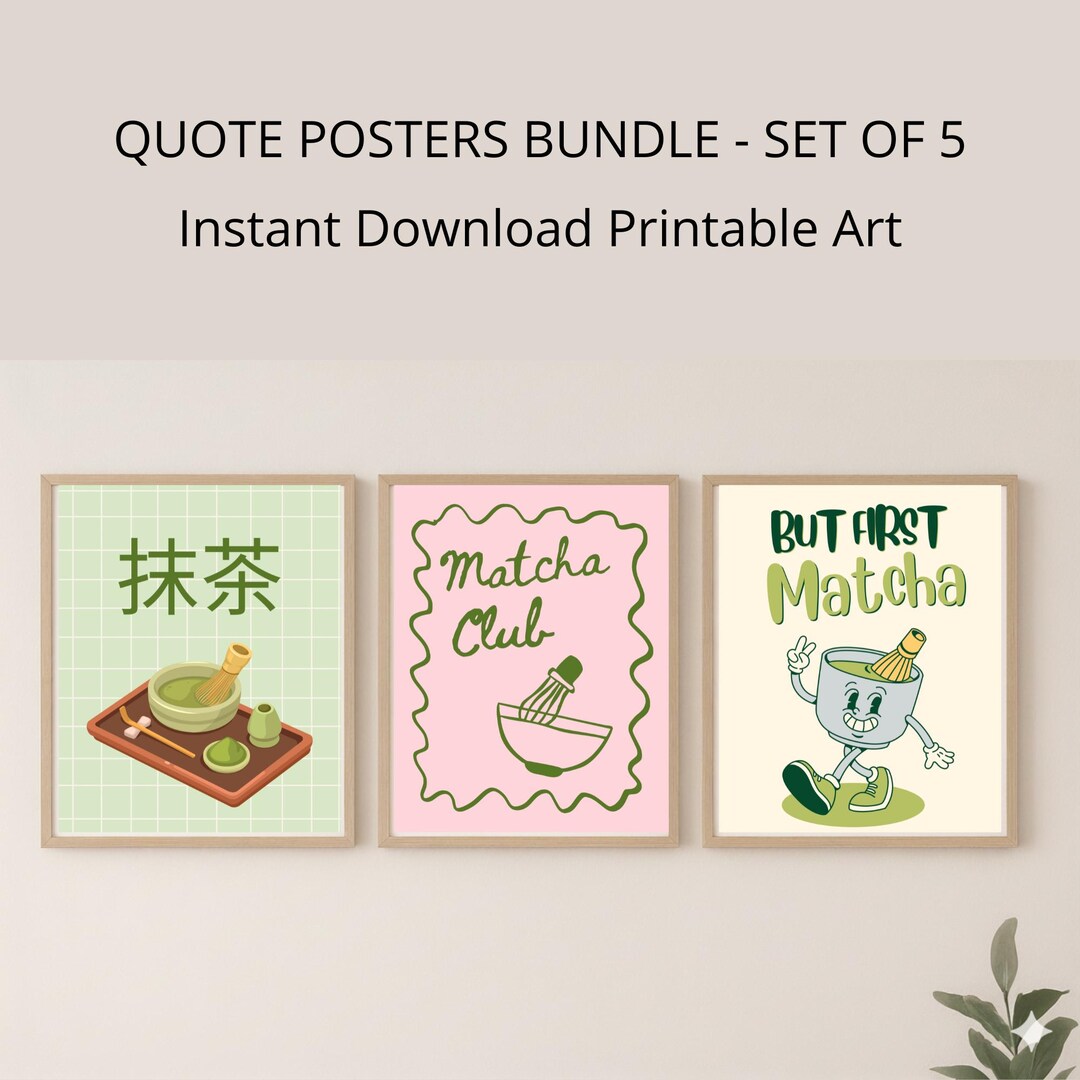 Matcha Art Print Set of 5, Matcha Lover Wall Art, Japanese Tea Club ...