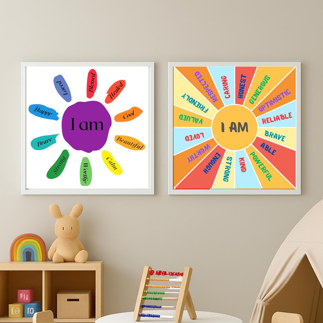 I Am Affirmation Posters Set of 2, Kids Positive Affirmations Wall Art ...