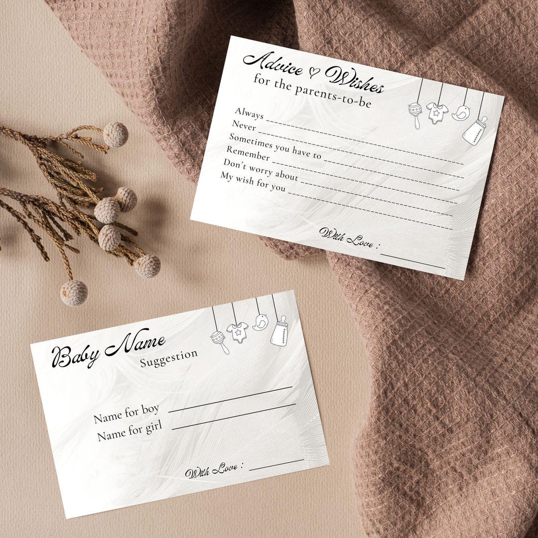 Baby Shower Set: Baby Name Suggestion Card and Advice Wishes Card for ...