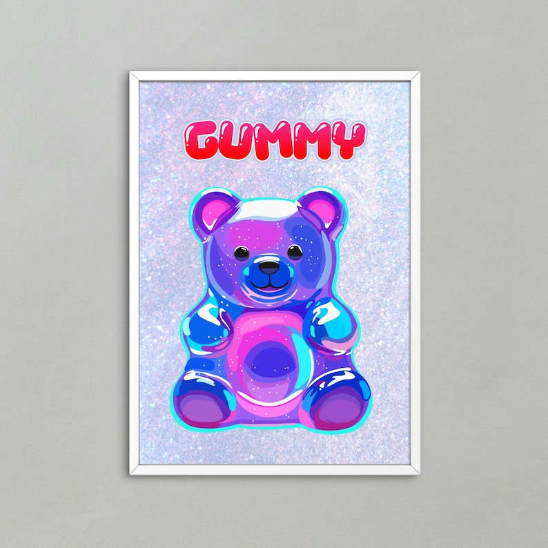 Galaxy Gummy Bear Poster, Cute Candy Wall Art, Gummy Bears Print for ...