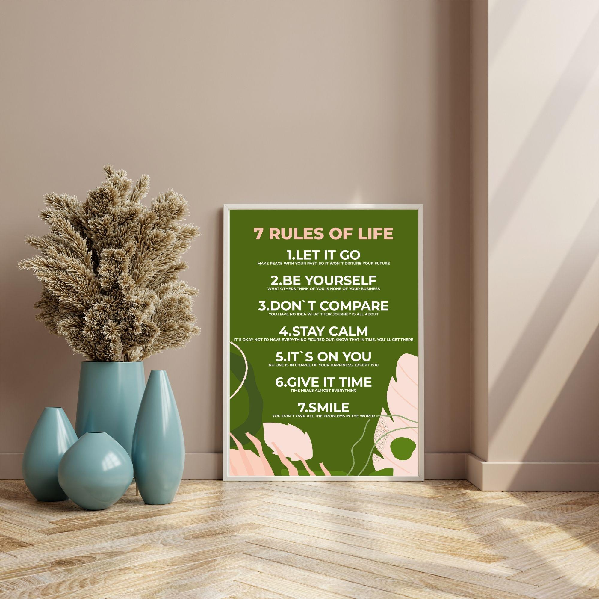 7 Rules of Life, Motivational Wall Art, Inspirational Quotes, Mental ...