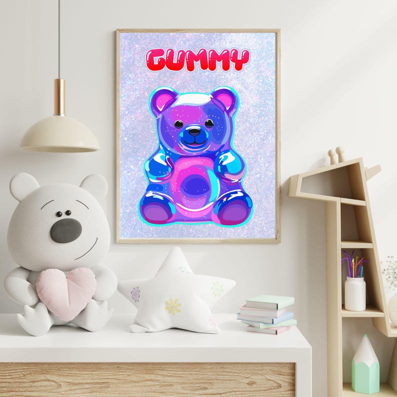 Galaxy Gummy Bear Poster, Cute Candy Wall Art, Gummy Bears Print for ...
