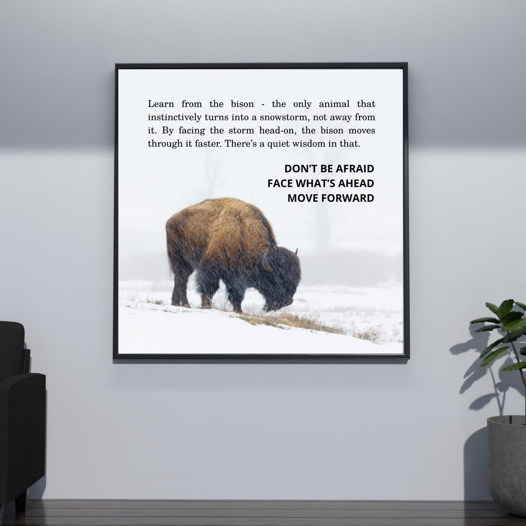 Face the Storm Poster, Bison Inspirational Quote Wall Art, Winter Bison ...