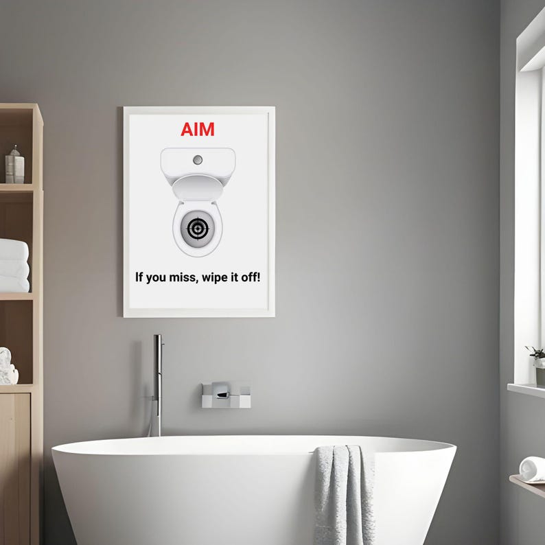 Funny Restroom Sign “aim”, Funny Toilet Poster for Office, Home and ...